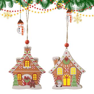 Generic Weihnachtsbaumschmuck - 2 St&uuml;ck aus Holz, zum Aufh&auml;ngen, mit Licht, Gew&uuml;rzhaus, Weihnachtsdekoration | f&uuml;r Urlaubspartys, Haus, K&uuml;che, Au&szlig;enbereich, G
