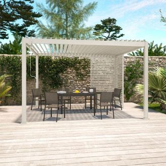 Sweeek Persienne 100cm pour pergola bioclimatique Triomphe. c&ocirc;t&eacute; 3m. panneau brise vue. aluminium. beige