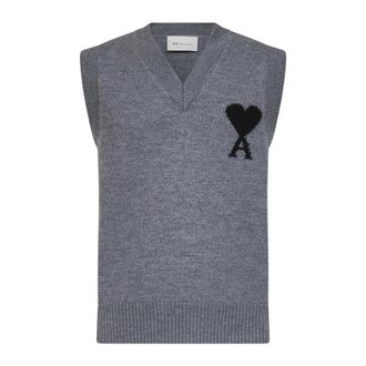 Ami Homme, Pulls, Gris, Taille: L Gilet col V De Coeur