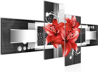 Runa Art Bild Modern Blumen Lilien - Made in Germany - Wandbilder Abstrakt Rot 4 Teilig 008642c