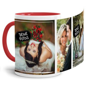 Tassendruck Foto-Tasse zum selbst gestalten mit Foto-Collage f&uuml;r 3 Wunschfotos - Geschenk f&uuml;r Familie, Freunde, Geburtstag, Weihnachten - Keramik Innen & Henkel R