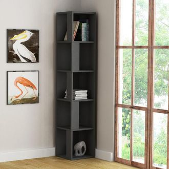 Decortie Piano Modernes Eck-B&uuml;cherregal Vitrine Anthrazit Grau Hoch 158.9cm - Anthracite Grey - Decortie