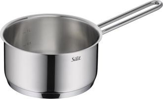 Silit Extra Cook, Stielkasserolle 16 cm, Innenskalierung, breiter Schüttrand, hochwertiger, spülmaschinenfester Crominox-Edelstahl, Milchtopf,optimale Wärme