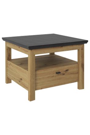 Homin Beistelltisch, Dunkelgrau, Eiche Artisan, Metall, 2 Schubladen, quadratisch, eckig, 65x45.6x65 cm, Stauraum, offenes Fach, Wohnzimmer, Wohnzimmertisch