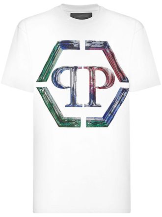 Philipp Plein t-shirt SS Strass Hexagon - Blanc