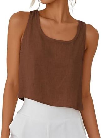 Generic Debardeur Femme Chic et &eacute;l&eacute;gant Chemisier sans Manche D&eacute;bardeur Top en Coton et Lin Ete Haut Chic et Elegant Fluide Ample Caraco Vetement Femme Tee Sh