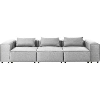 Beliani 3-Sitzer Sofa Grau Stoff mit Kissen Modular Freistehend Niedrig Dicke N&auml;hte Modernes Design Wohnzimmer Modulsofa Kunstledersofa