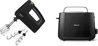 Krups F60858 3 MIX 7000 Handmixer 60 Jahre Edition | 500W |ergonomischer Griff | 1,65m-langes Kabel & Philips Toaster - 2 Toastschlitze, 8 Stufen, Brötchena