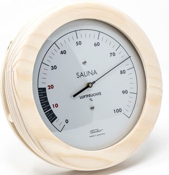 Fischer 196H-03 - Sauna-Hygrometer synthetisch - 155mm Sauna-Luftfeuchtigkeitsmesser - Kiefer-Gehäuse - Made in Germany