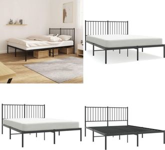 vidaXL Bettgestell mit Kopfteil Metall Schwarz 140x190 cm - Betten Gestell - Doppelbett - Metallbett - Schwarzes Bett - Schlafzimmer Möbel - Home & Living