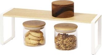 Yamazaki Tableware 3155 Tosca Breites Küchenregal, weiß, Stahl/Holz, minimalistisch, 40 x 12 x 15.5 cm