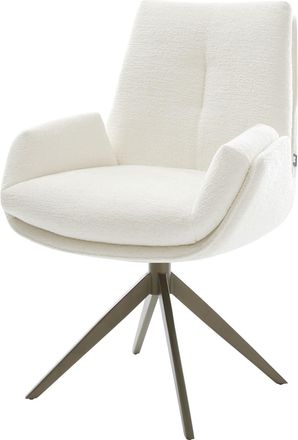 DELIFE Esszimmerstuhl Clea-Flex Kreuzgestell breit Effektfinish Titan Bouclé Soft Beige 360° drehbar Wippfunktion