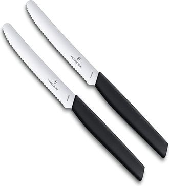 Victorinox by Swiss Army 2 Stück Tafelmesser - Tomatenmesser Swiss Modern mit Wellenschliff rostfrei - Swiss Made - Schwarz