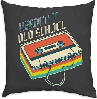 Fabulous Kissen aus schwarzem Samt - Keepin It Old School - Musikkassette Vintage 80er - 40 x 40 cm - samtige Haptik - Bezug und Kissen inklusive