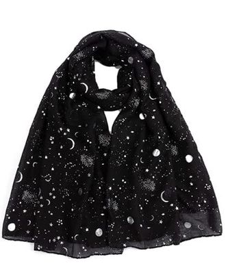 World of Shawls Écharpe longue pour femme Paillettes Stardust Unie/perlées/brodée/dentelle, Moon Light Noir, 39 x 72 Inches