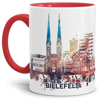 Tassendruck Bielefeld-Tasse Skyline - Kaffeetasse/Souvenir/Silhouette/St&auml;dte-Tasse/Mug/Cup/Becher/Beste Qualit&auml;t - 25 Jahre Erfahrung - Innen & Henkel Rot