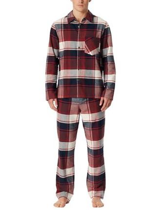 Schiesser Herren Schlafanzug Lang mit Knopfleiste Flanell-Nightwear Set Ensemble de Pijama, Bourgogne 182029, 52 Hommes