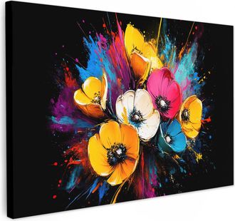 MuchoWow &copy; Wandbilder Gro&szlig; 120x80 cm XXL Schlafzimmer Home Deko Wohnung Bild Wohnzimmer Fotoleinwand Wand Bilder Leinwand Wall Decor Blumen - Bunt - Graffiti -