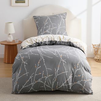 Bedsure Bettw&auml;sche 140x200 2teilig Bettbezug - Bettw&auml;sche-Sets 140 x 200 cm mit 2 Kissenbez&uuml;ge 65x65 cm, &Ouml;KO-TEX Wendebettw&auml;sche Bedding Muster Grau Zweige f&uuml;