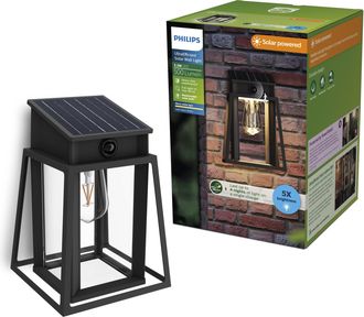 Philips Lysin UltraEfficient Solar-Wandleuchte f&uuml;r den Au&szlig;enbereich, austauschbare Solarlampe, Bewegungssensor, 2700K warmwei&szlig;es Licht, Schwarz