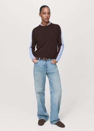 Mango Pull-over bi-mati&egrave;re marron - Femme - XS - MANGO