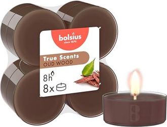 Bolsius Bolsius True Scents - 8 Teelichter Maxi Duft - Oud Wood - Lange Brenndauer von 8 Stunden - Kerze f&uuml;r den Innenbereich - Nat&uuml;rlic- Veganes Wachs - Ohne