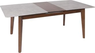 Hhg Esszimmertisch HHG 992, Esstisch, Massiv-Holz Laminat Melamin 160-200x90cm, ausziehbar Beton-Optik, braune Beine