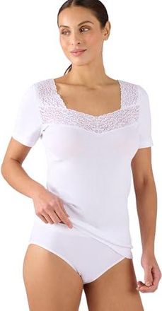 Damart T-Shirt Manches Courtes Maille Pur Coton Peign&eacute; Femme Blanc Taille 34-36 (XS)
