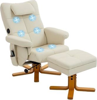 HOMCOM Fauteuil massant avec Repose-Pied Fauteuil Relax Salon - Dossier inclinable jusqu&agrave; 135&deg;, Coffre de Rangement, appuie-t&ecirc;te et t&eacute;l&eacute;commande - rev&ecirc;tement