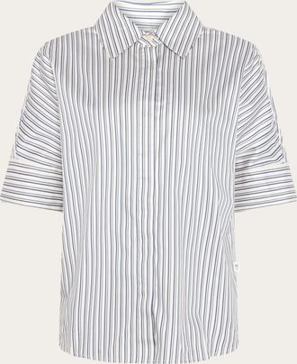 Knowledge Cotton Apparel Damen vegan Hemd Islet Regular Satin Blau Gestreift