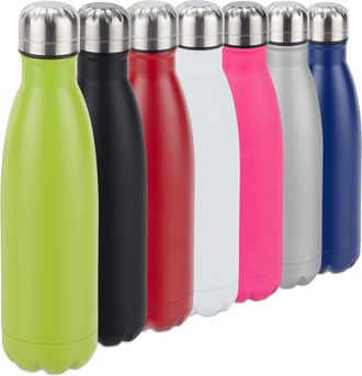 Relaxdays Trinkflasche Edelstahl, auslaufsicher, für Kalt-und Heißgetränke, Vakuum Isolierflasche 500 ml, Outdoor, grün, H x D: ca. 26,5 x 7 cm