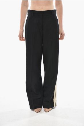 Palm Angels Wool-Blend Palazzo Pants LOGO TAPE with Crochet Side Bands size 42