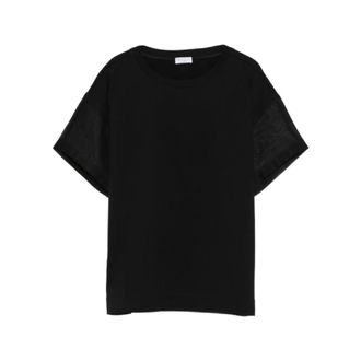 Brunello Cucinelli Semi-Sheer Panel Rundhals-T-Shirt - - Tops - Damen - Schwarzk - XS