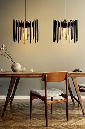 Opviq Stylish ZigZag Chandelier (2 Pieces), Black MDF, 55 cm Height | Adjustable Cable, E27 Socket Max 40W | Perfect for Scandinavian & Country Decor