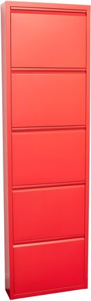 ebuy24 Pisa mit 5 Klappen/T&uuml;ren in rot (50x173x16 cm) - Schuhschrank - Metall pulverlackiert - Farbe RAL 3020; Rot - Klappbar/faltbar - modern - f&uuml;r Flur & E