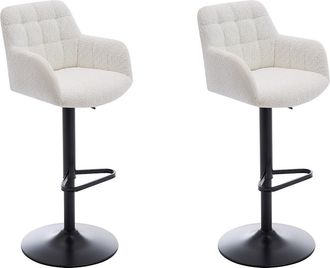 Vente-Unique Pascal Morabito-Barhocker 2er-Set - Boucl&eacute;-Stoff & schwarzes Metall - H&ouml;henverstellbar - Wei&szlig; - PEGA