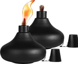 Generic Wiederaufladbare Fackeln aus Edelstahl - Packung mit 2 Tischfackeln aus Metall - Tischfackeln mit Zitronengras, dekorative Tischlaterne mit Dochten un