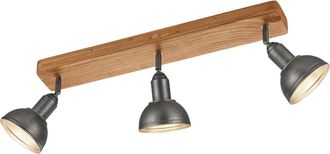 Trio Leuchten Deckenleuchte Delhi 803400367, Metall Nickel matt antik, Base Holz, exkl. 3x E14, Balken 3-flammig