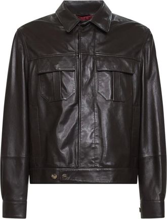 Brunello Cucinelli Homme, Vestes, Brun, Taille: L Veste en cuir avec poches