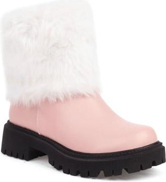 Generic Bottes de neige dhiver doubl&eacute;es de fausse fourrure pour femme - Chaussures chaudes &agrave; enfiler avec plateforme &eacute;paisse et bout rond, rose, 37.5 EU