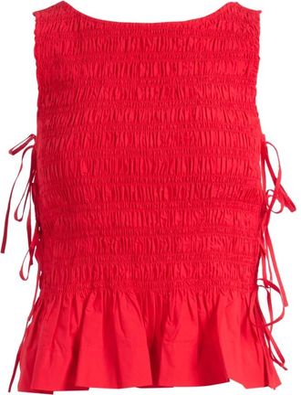 Ganni Femme, Tops, Rouge, Taille: 40 FR Cotton Poplin Smock Tie String