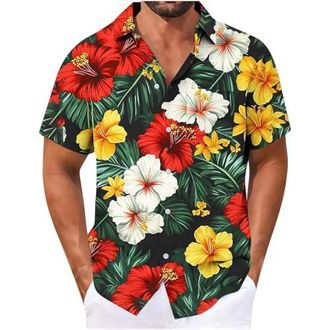 Generic Chemise hawa&iuml;enne d&eacute;contract&eacute;e et confortable pour homme - Col rabattu - L&eacute;g&egrave;re et respirante - Classique - Chemise de plage &agrave; manches courtes - Chemi