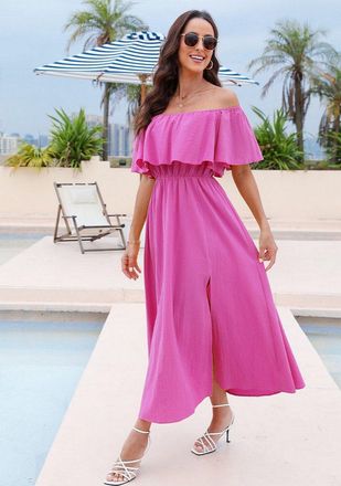 Cupshe Maxikleid Schulterfreier Volant mit R&uuml;schen in Unifarbe