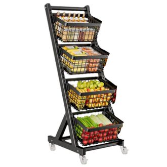 Generic Snackregal,Obstkorbst&auml;nder aus Draht,stapelbares Aufbewahrungsregal mit feststellbaren Rollen f&uuml;r Gem&uuml;se,Kartoffeln,Snacks und Getr&auml;nke,Organizer-Wage