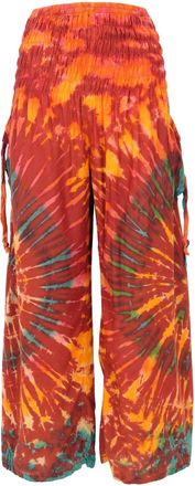 Guru Shop Farbenfrohe Batikhose, Boho Palazzohose, Weite Sommerhose - Orange, Damen, Synthetisch, Size:L