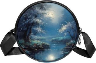 Generic Petit sac &agrave; bandouli&egrave;re Circle Beauty pour femme, petit sac &agrave; bandouli&egrave;re avec fermeture &eacute;clair, bretelles r&eacute;glables, sac &agrave; main rond d&eacute;contract&eacute; pour