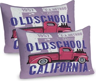 Abakuhaus Vintage Trucks Kissenbezug Packung mit 2, Oldschool Stil Kalifornien Kalligraphie mit einem Retro-Auto, Dekorativer Standard Gedruckter Kissenbezug, 8