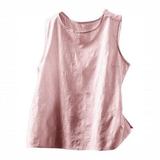 Generic D&eacute;bardeur en coton et lin pour femme, sans manches, couleur unie, coupe ample, confortable, col rond, style ethnique, d&eacute;bardeur d&eacute;t&eacute;, rose, XXL