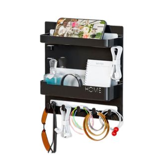 Generico Schwebende Regale f&uuml;r Nachttisch, Bad-Organizer, selbstklebend, Wand-Aufbewahrungsregal f&uuml;r Schlafzimmer, mit Haken und Kabelclips f&uuml;r Telefon, Fernbe