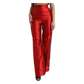 Dolce & Gabbana Femme, Pantalons, Rouge, Taille: 36 FR Pantalon large en soie &agrave; taille haute &eacute;l&eacute;gante